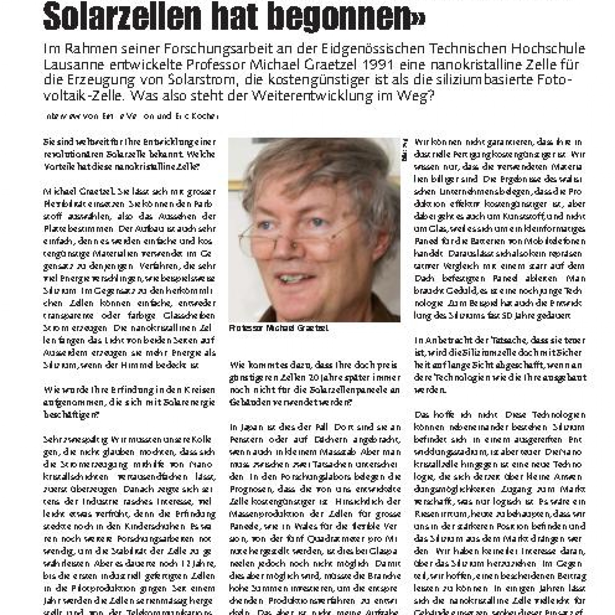 Professor Michael Graetzel: «Die Produktion der nanokristallinen ...